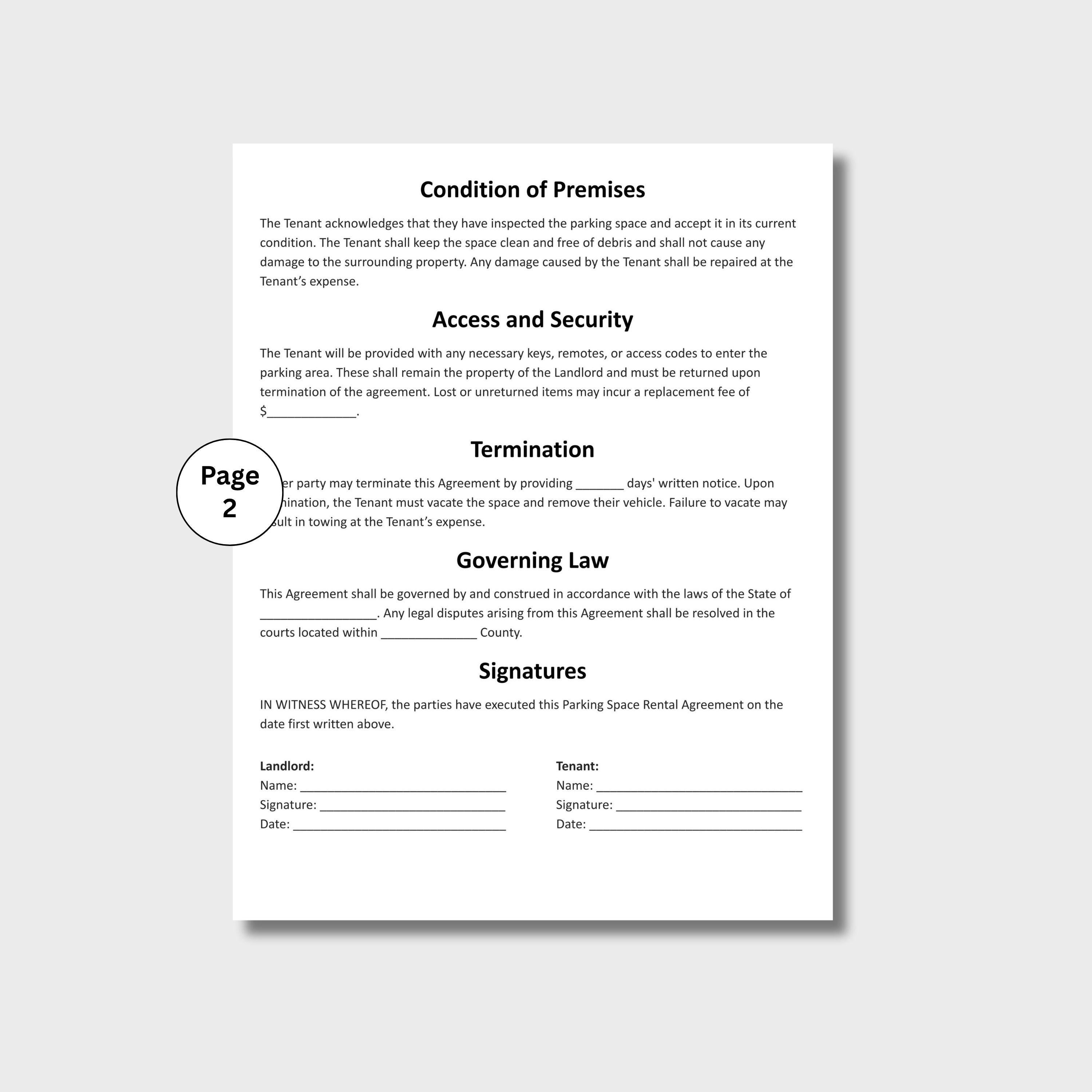 Parking Space Rental Agreement, Customizable Lease Contract Form ...