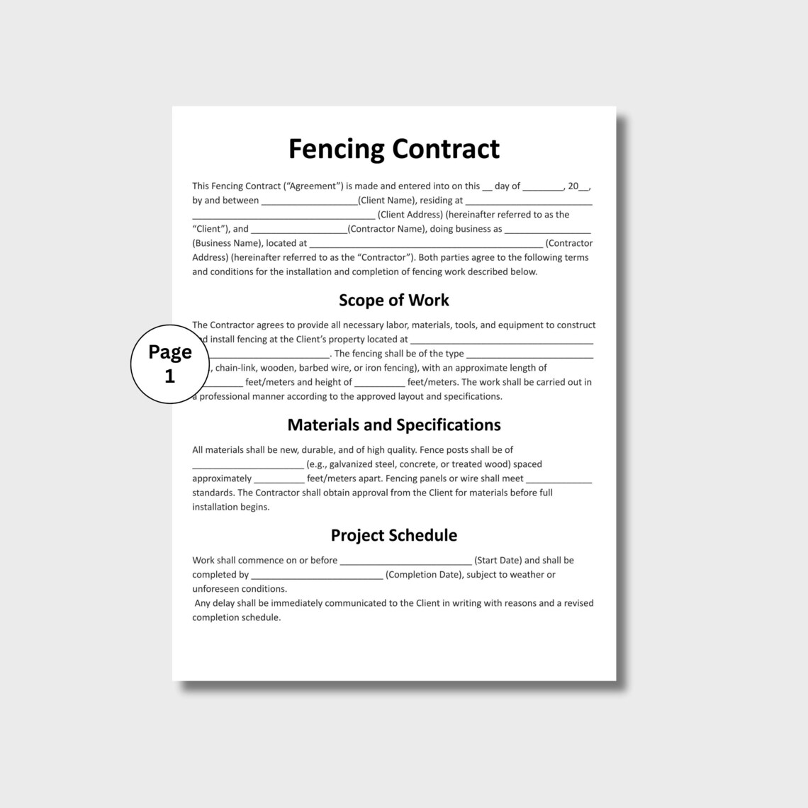 Fencing Contract, Customizable Fence Contract Form Template, Printable ...