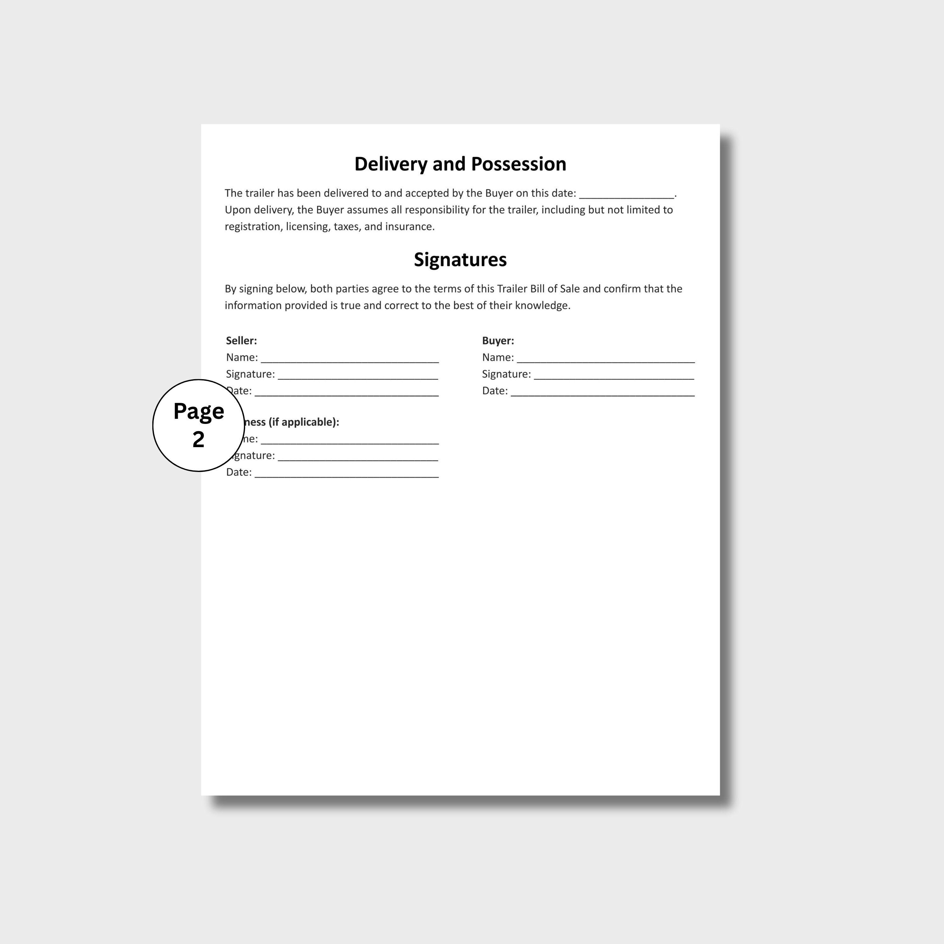 Trailer Bill of Sale, Customizable Trailer Contract Form Template ...