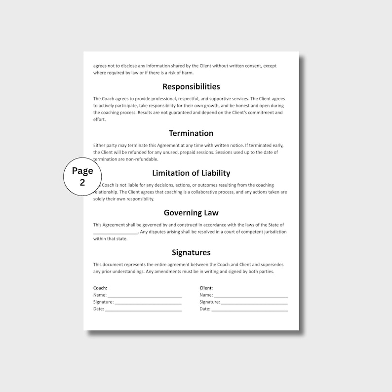 Coaching Agreement, Customizable Coaching Contract Form Template ...