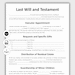 Last Will and Testament, Customizable Testament Form Template ...