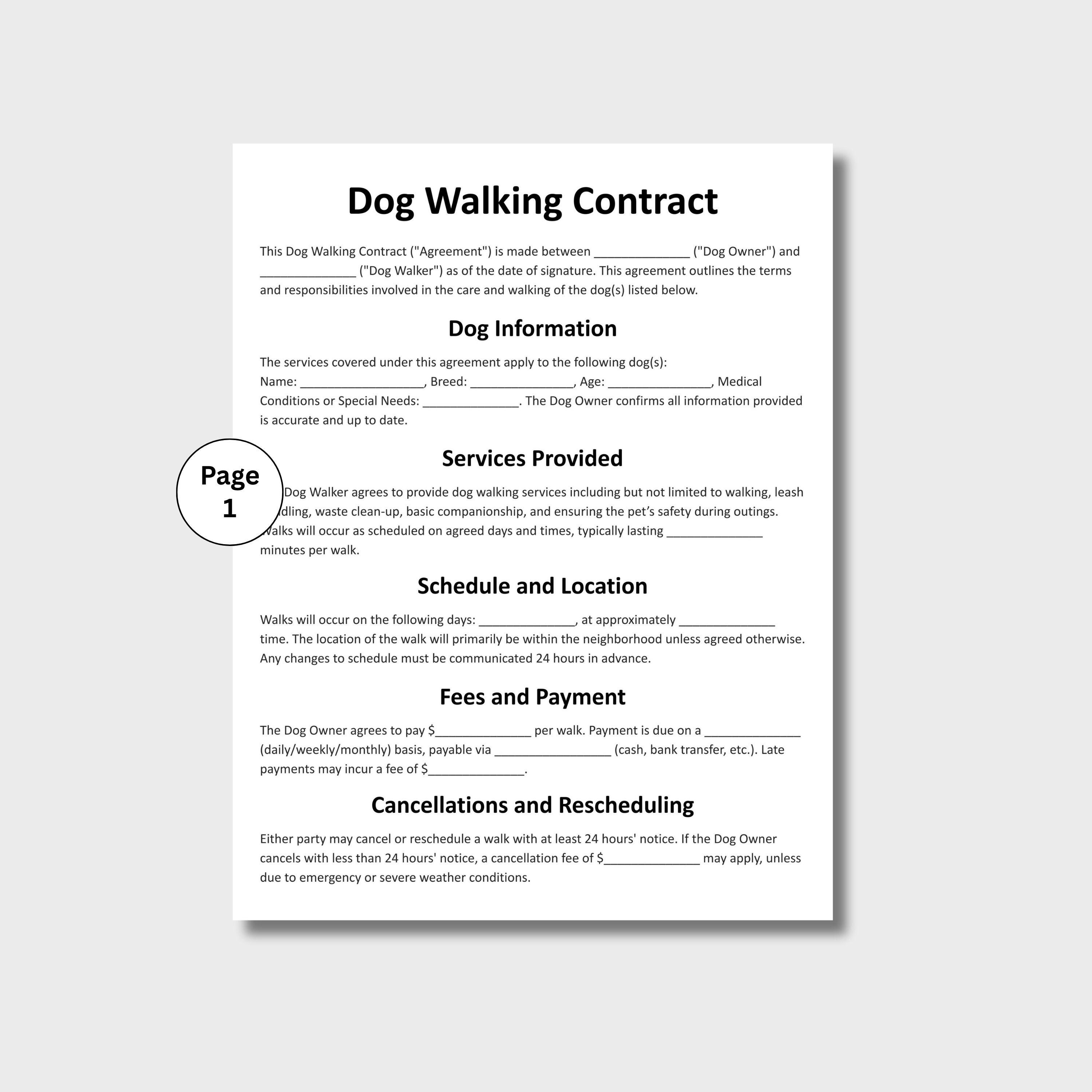 Dog Walking Contract, Customizable Dog Walker Business Template ...