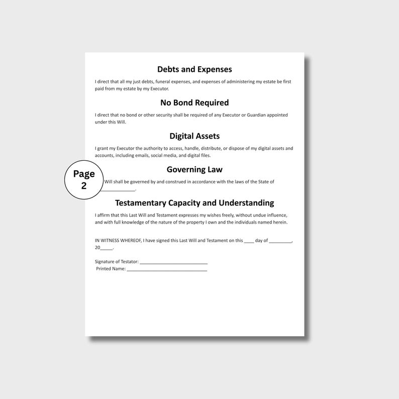 Last Will and Testament, Customizable Testament Form Template ...
