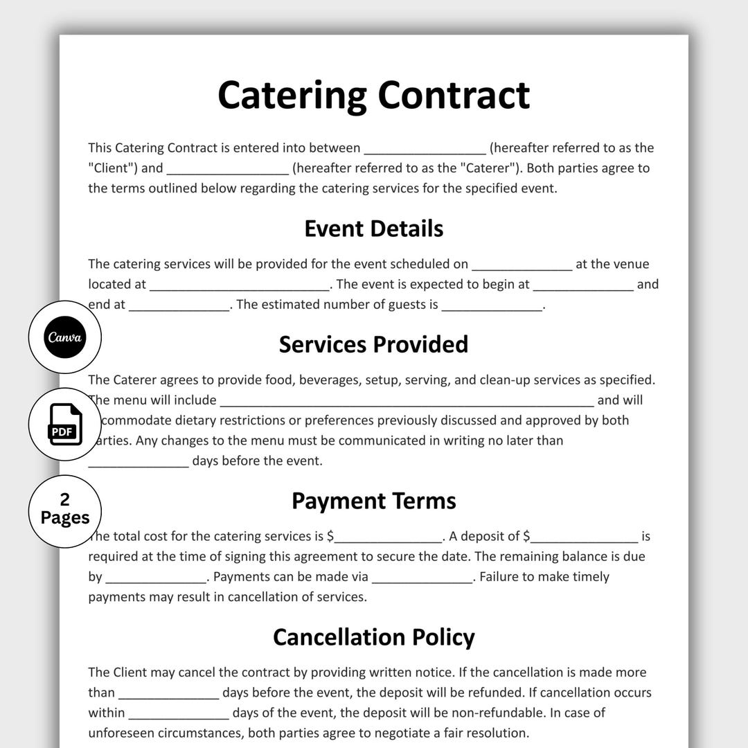 Catering Contract, Customizable Catering Service Agreement Template ...