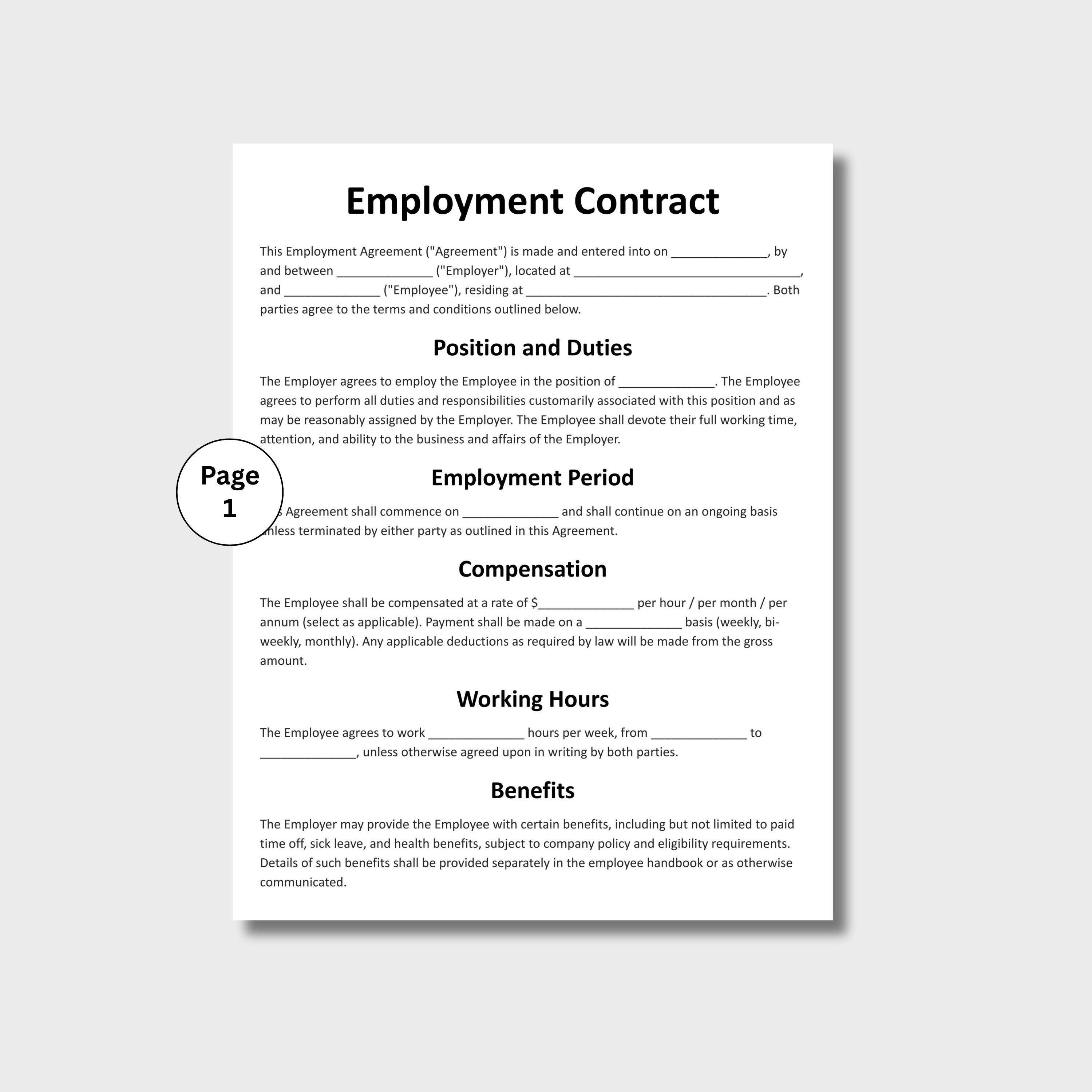 Employment Agreement, Customizable Employment Service Contract Template ...