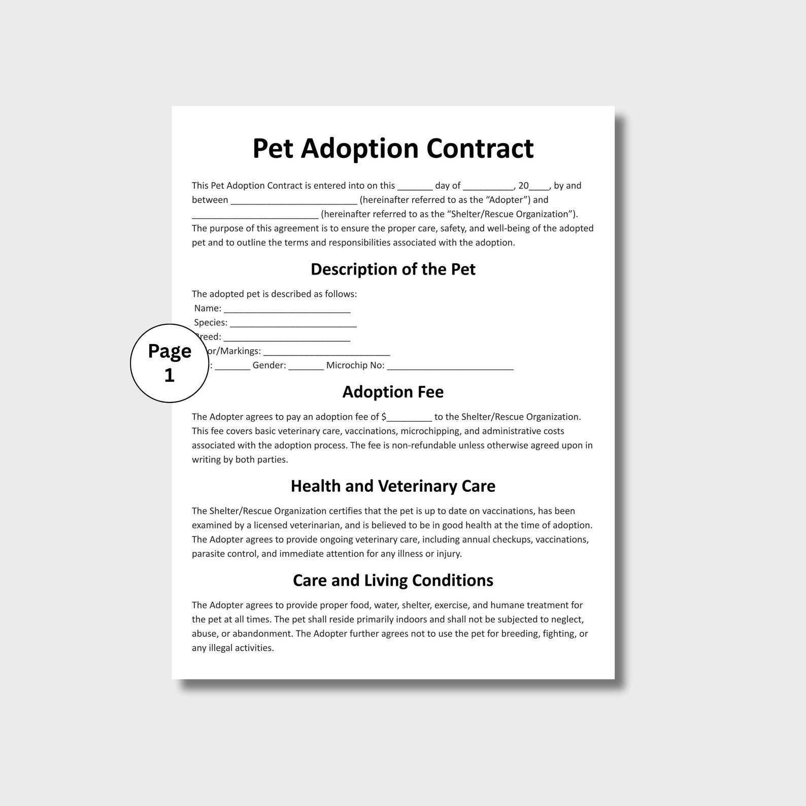 Pet Adoption Contract, Customizable Animal Adoption, Dog, Cat Adoption ...