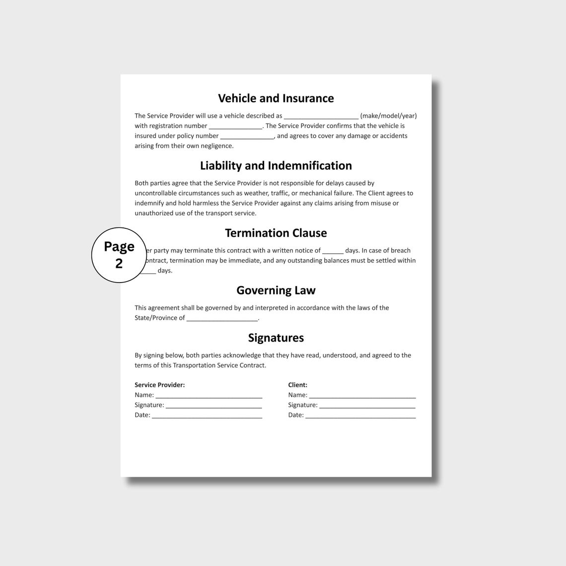 Transportation Service Contract, Customizable Event Transportation ...