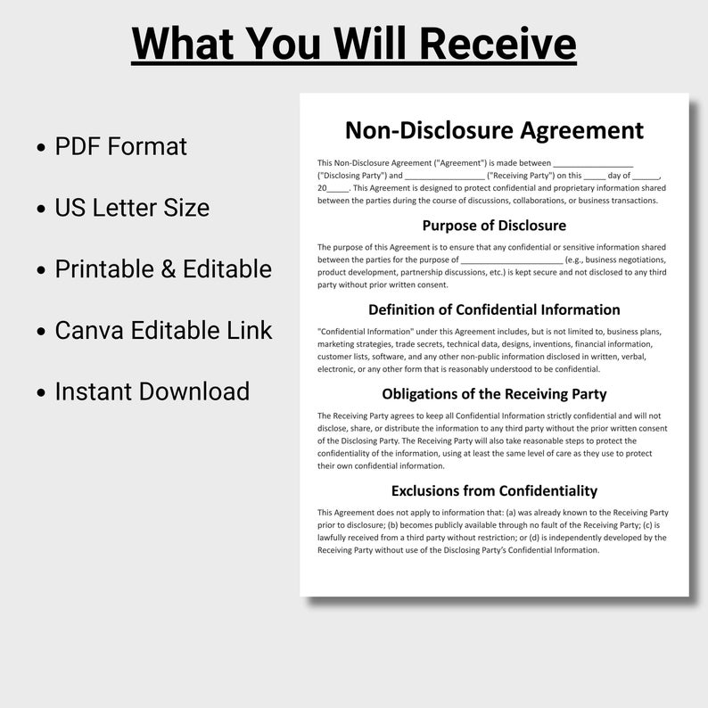 Non-disclosure Agreement, Customizable NDA Form Template, Freelancer ...