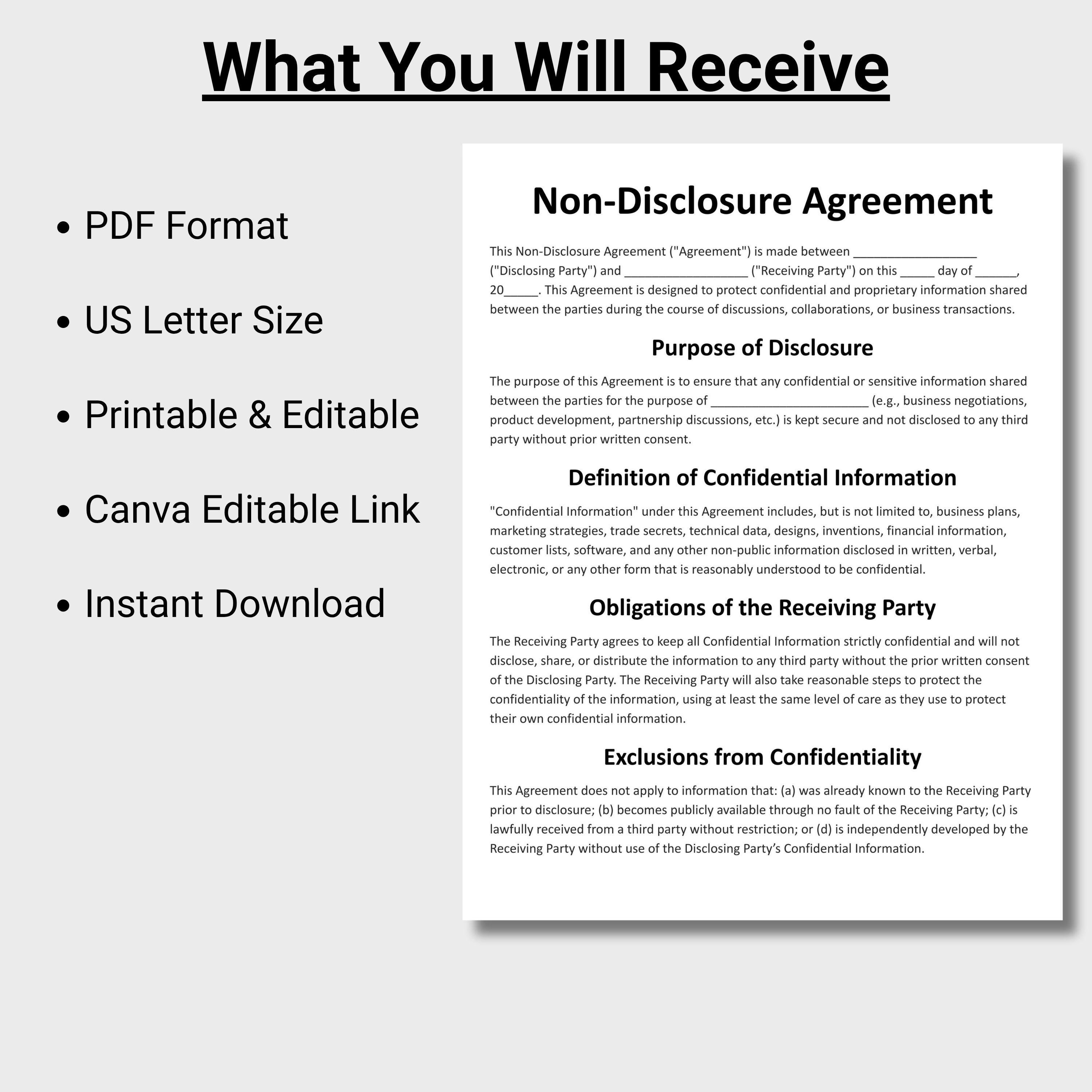 Non-disclosure Agreement, Customizable NDA Form Template, Freelancer ...