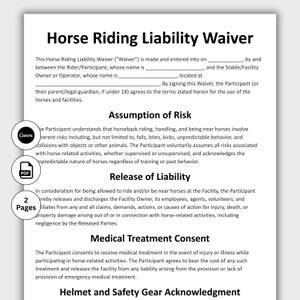 Horse Riding Liability Waiver, Customizable Equine Waiver Form Template ...