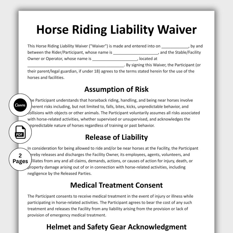 Equine Release of Liability Template - Etsy