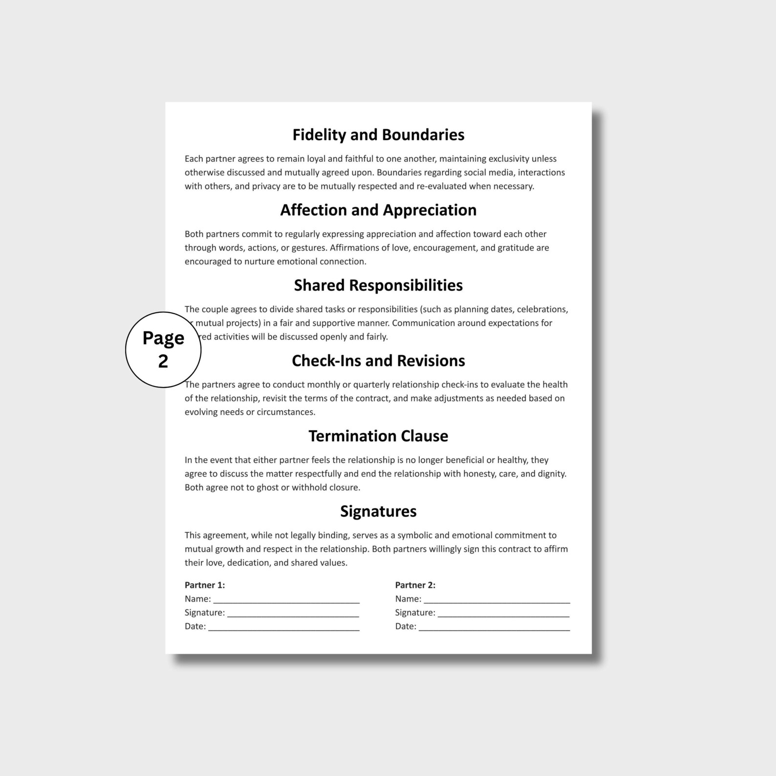 Relationship Contract, Customizable Couples Agreement Form Template ...