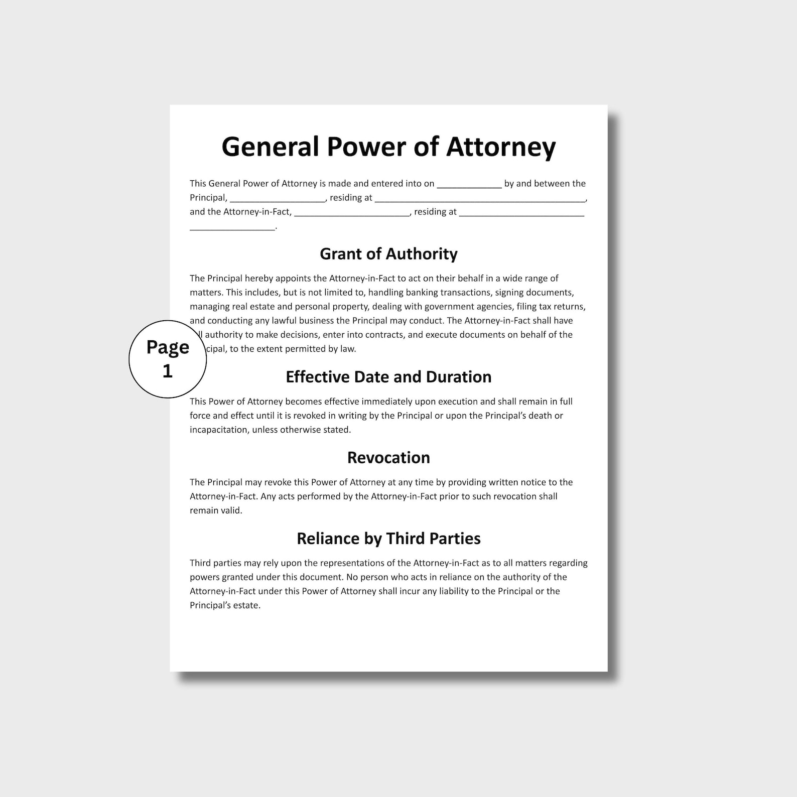 General Power of Attorney, Customizable POA Form Template, Printable ...