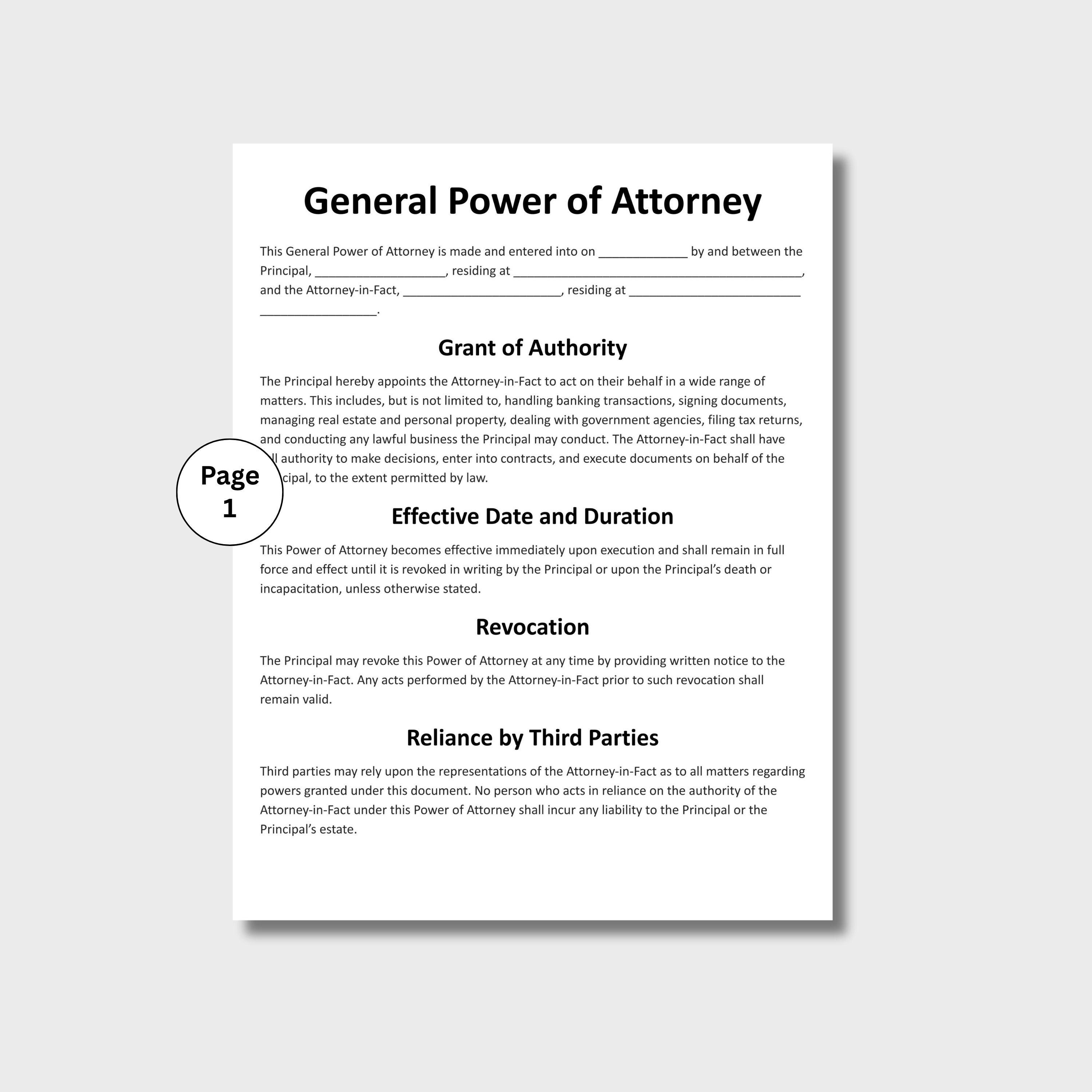 General Power of Attorney, Customizable POA Form Template, Printable ...