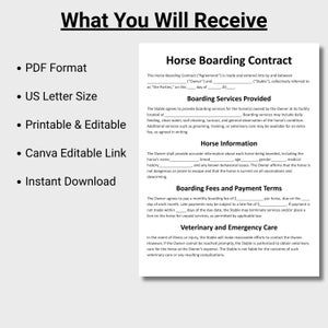 Horse Boarding Contract, Customizable Equine Boarding Agreement Form ...