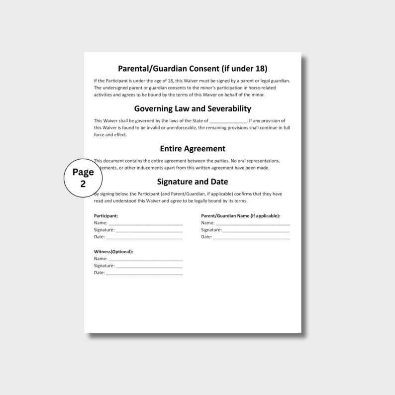 Horse Riding Liability Waiver, Customizable Equine Waiver Form Template ...