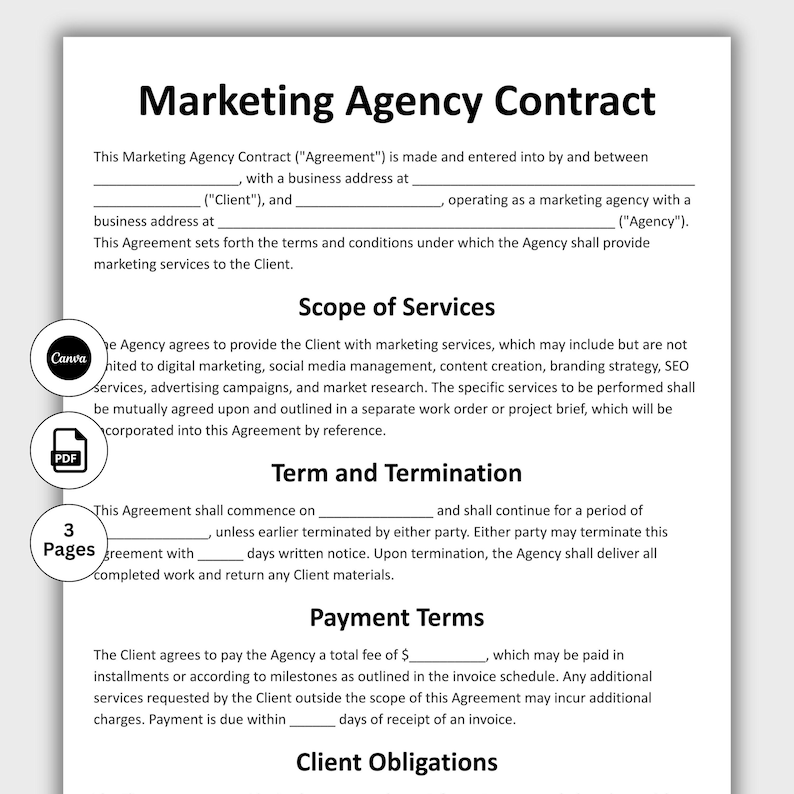 Marketing Agency Contract, Customizable Content Creation Form Template ...