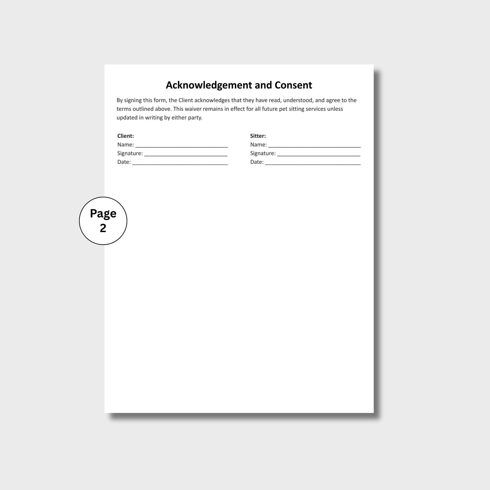 Pet Sitting Waiver Form, Customizable Pet Sitting Release Template ...