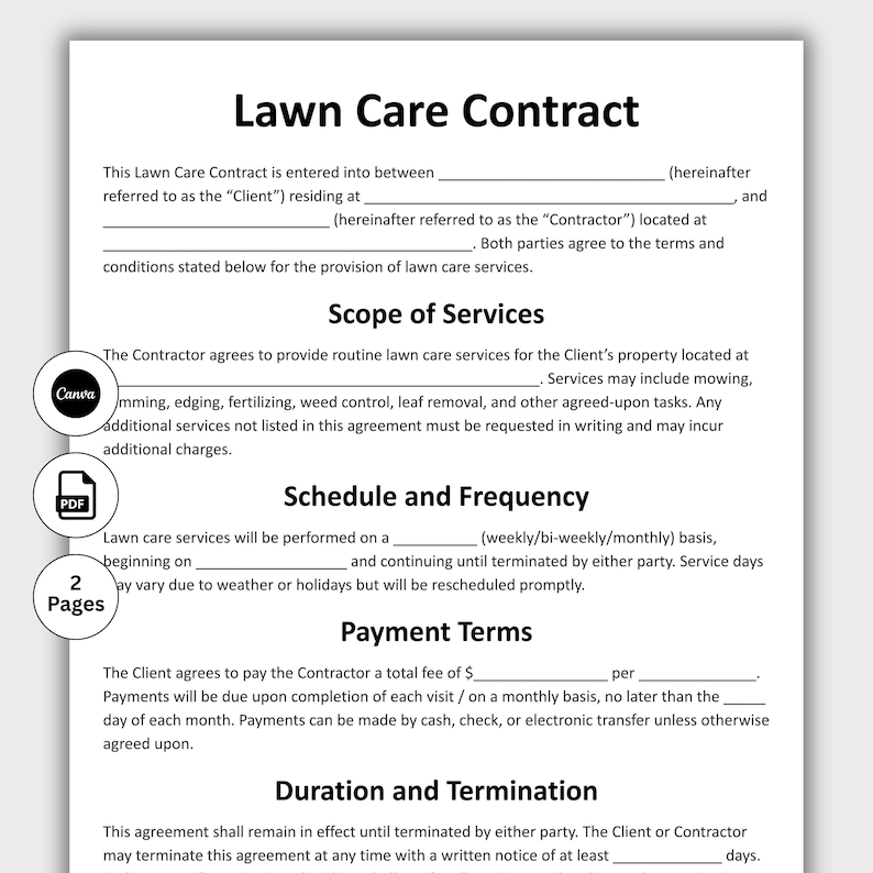 Lawn Care Agreement, Customizable Service Contract Form Template ...