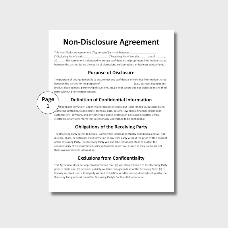 Non-disclosure Agreement, Customizable NDA Form Template, Freelancer ...