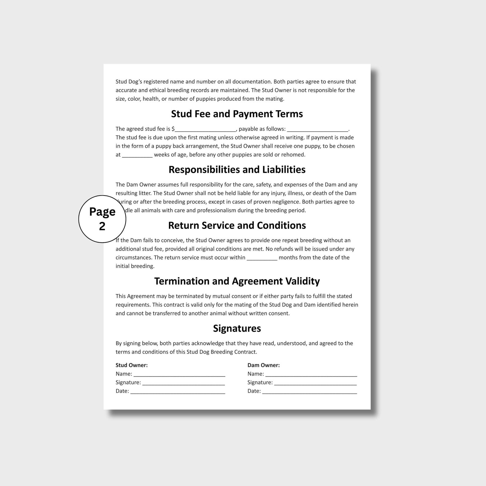 Stud Dog Breeding Contract, Customizable Canine Stud Dog Form Template ...