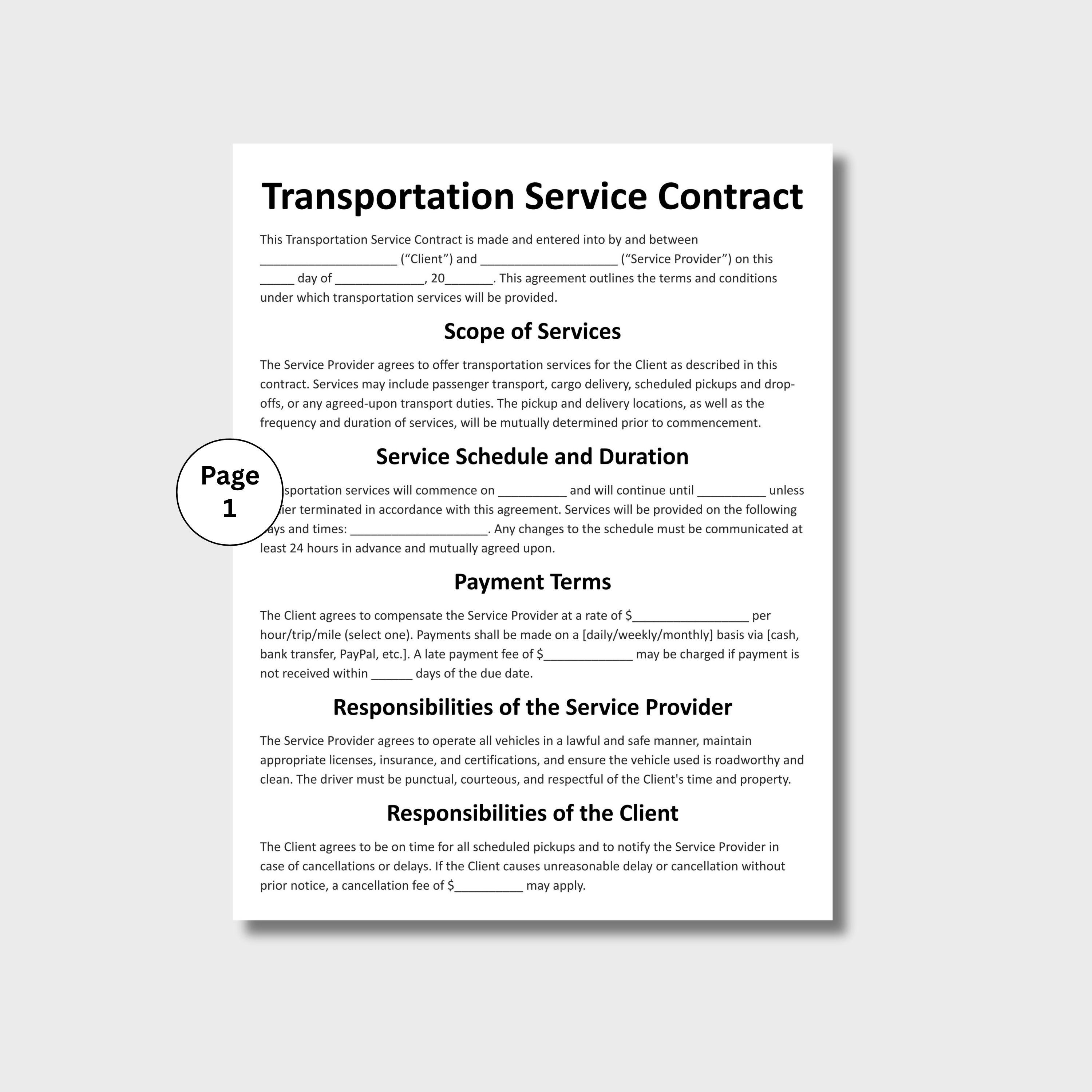 Transportation Service Contract, Customizable Event Transportation ...