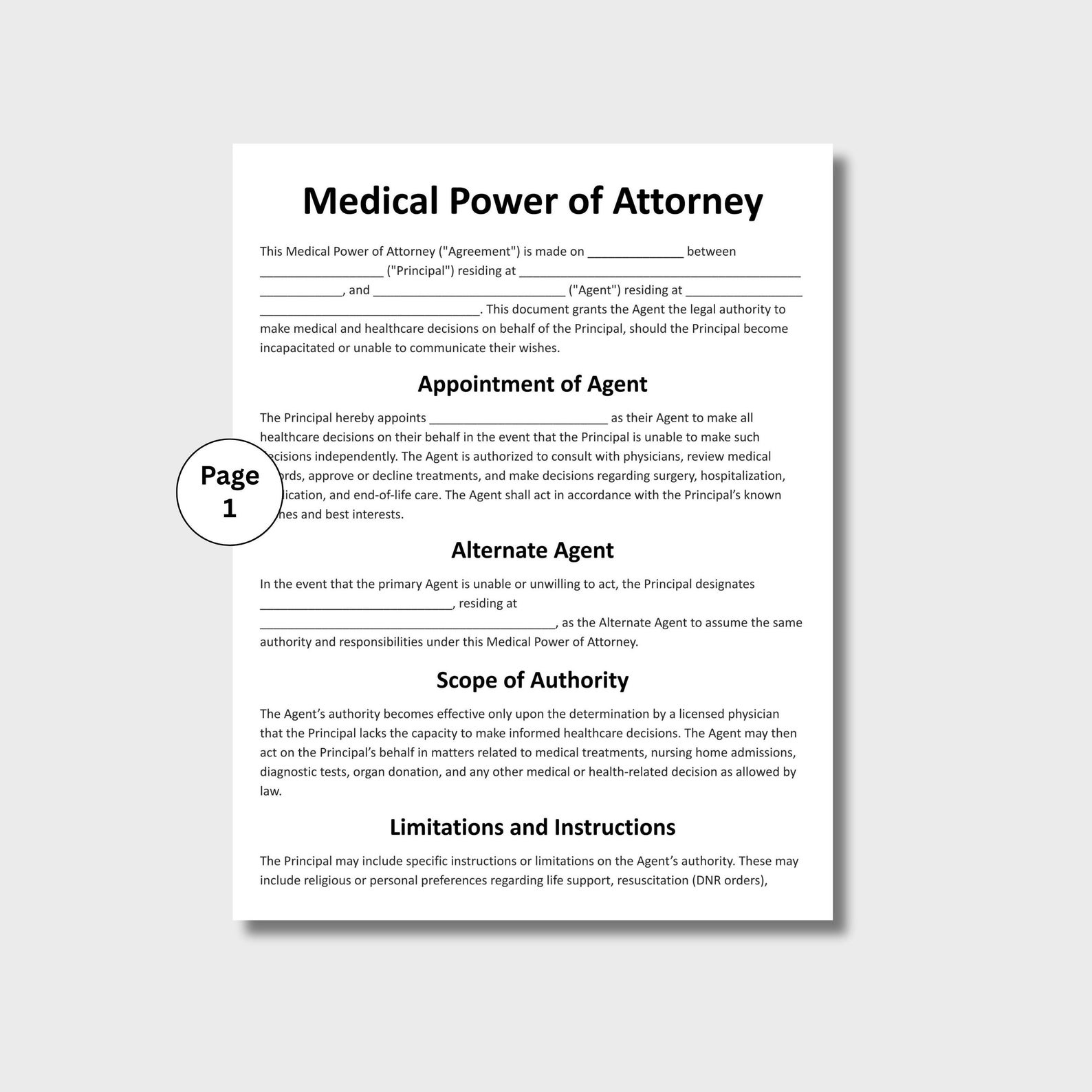 Medical Power of Attorney, Customizable Health Care Power of Attorney ...