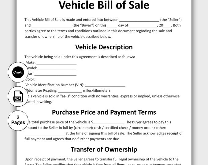 RV Bill of Sale With Lien Template | Printable & Editable as is Bill of ...