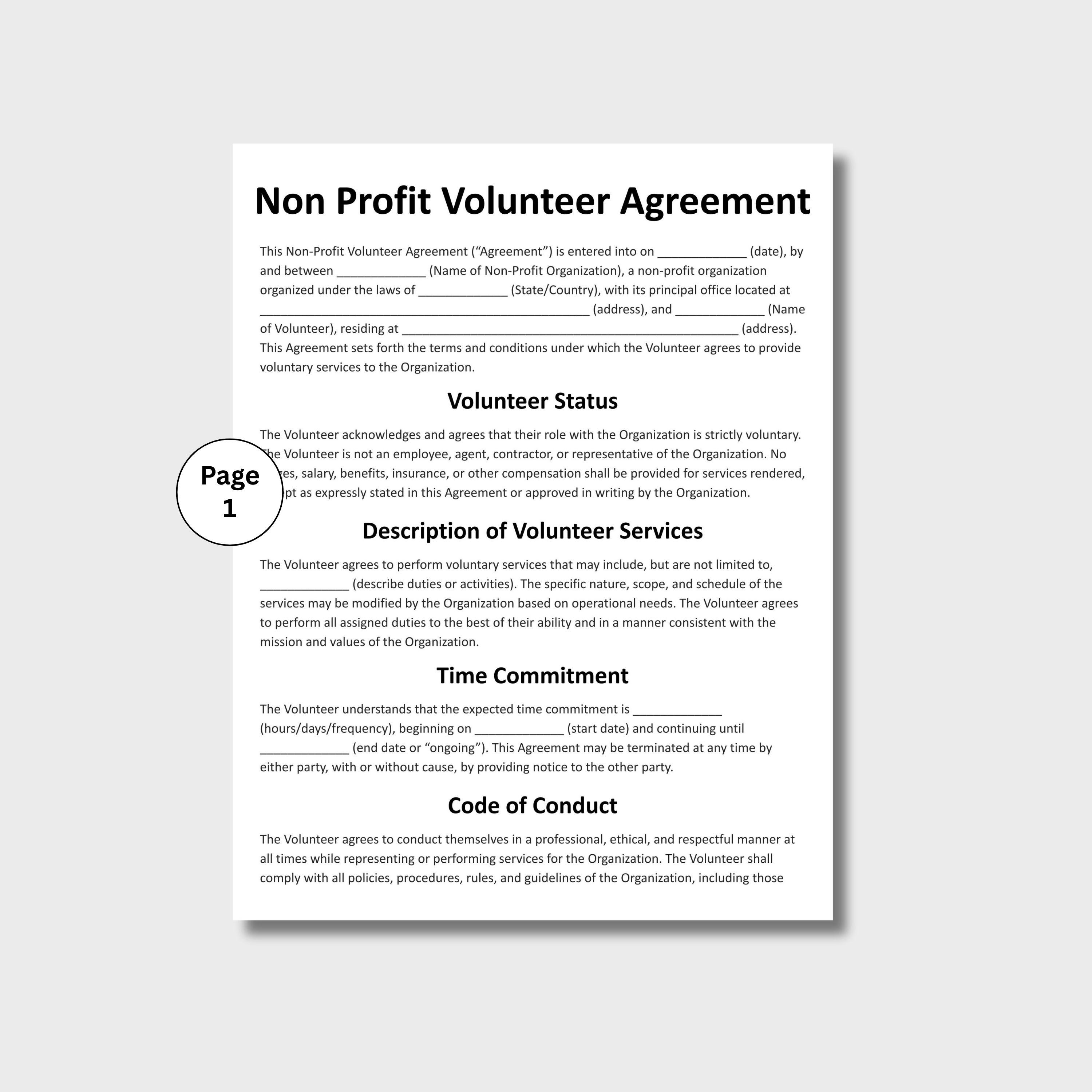 Non-profit Volunteer Agreement, Customizable Non-profit Organizations ...