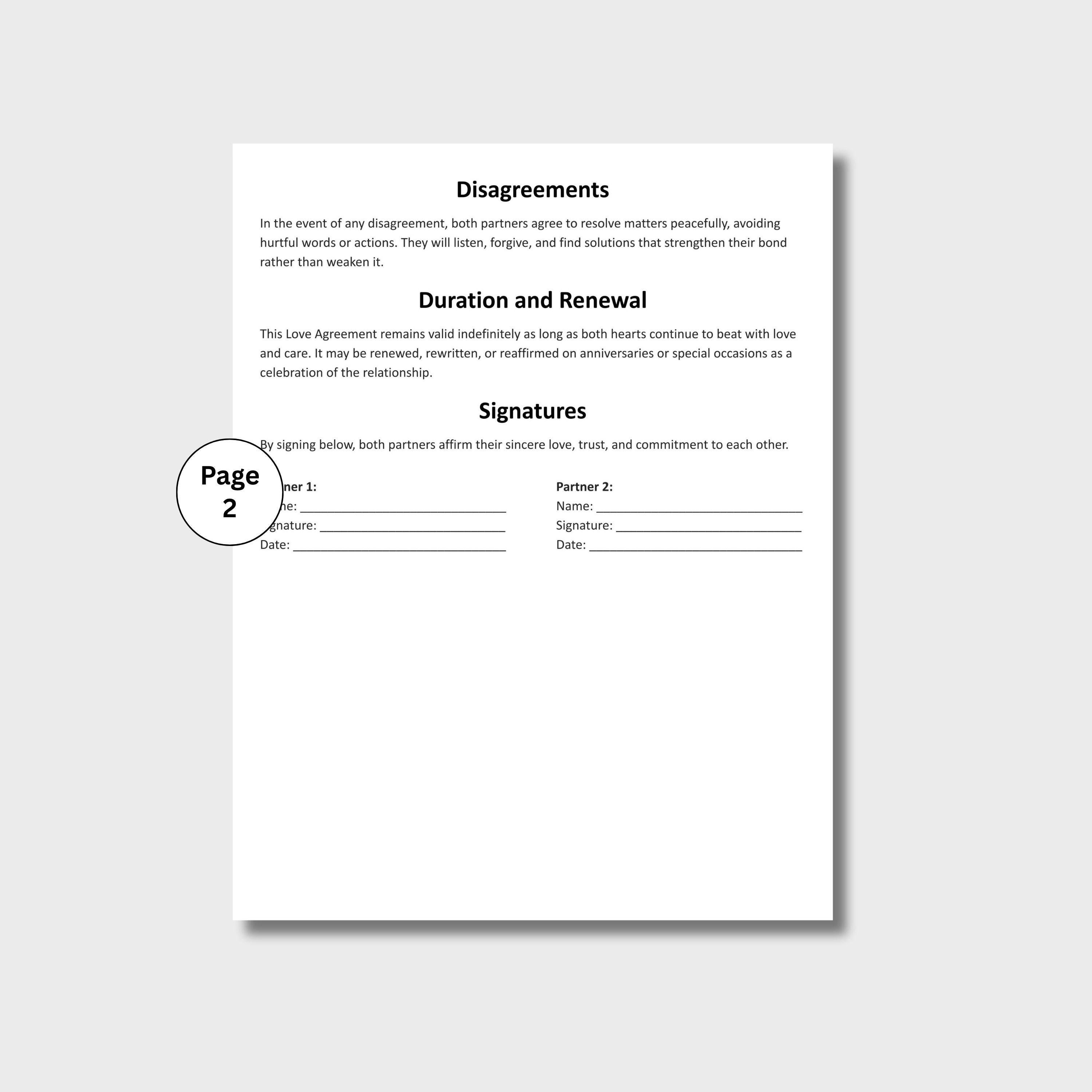 Love Agreement, Customizable Relationship Responsibilities Form ...