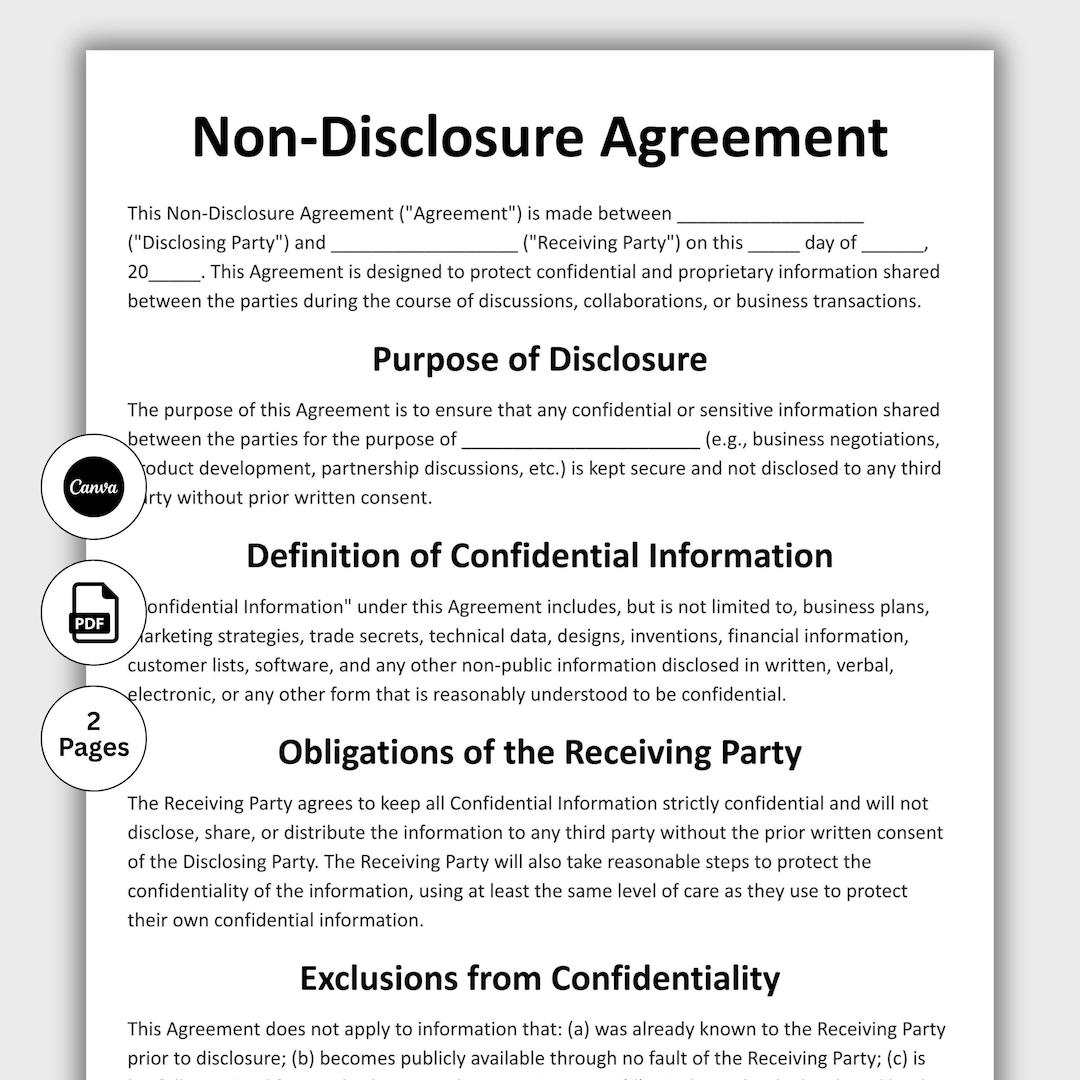 Non-disclosure Agreement, Customizable NDA Form Template, Freelancer ...