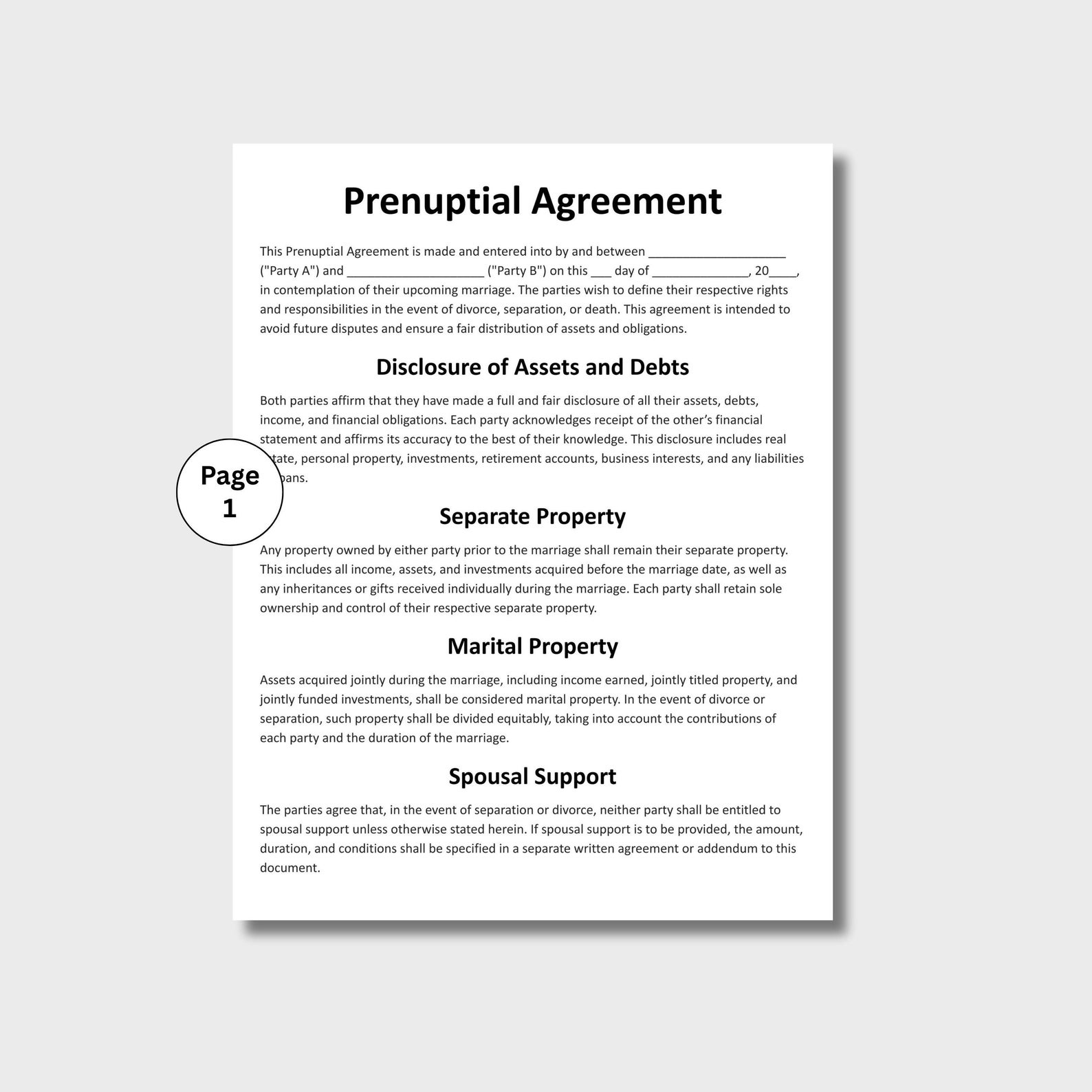 Prenuptial Agreement, Customizable Prenup Form Template, Printable ...