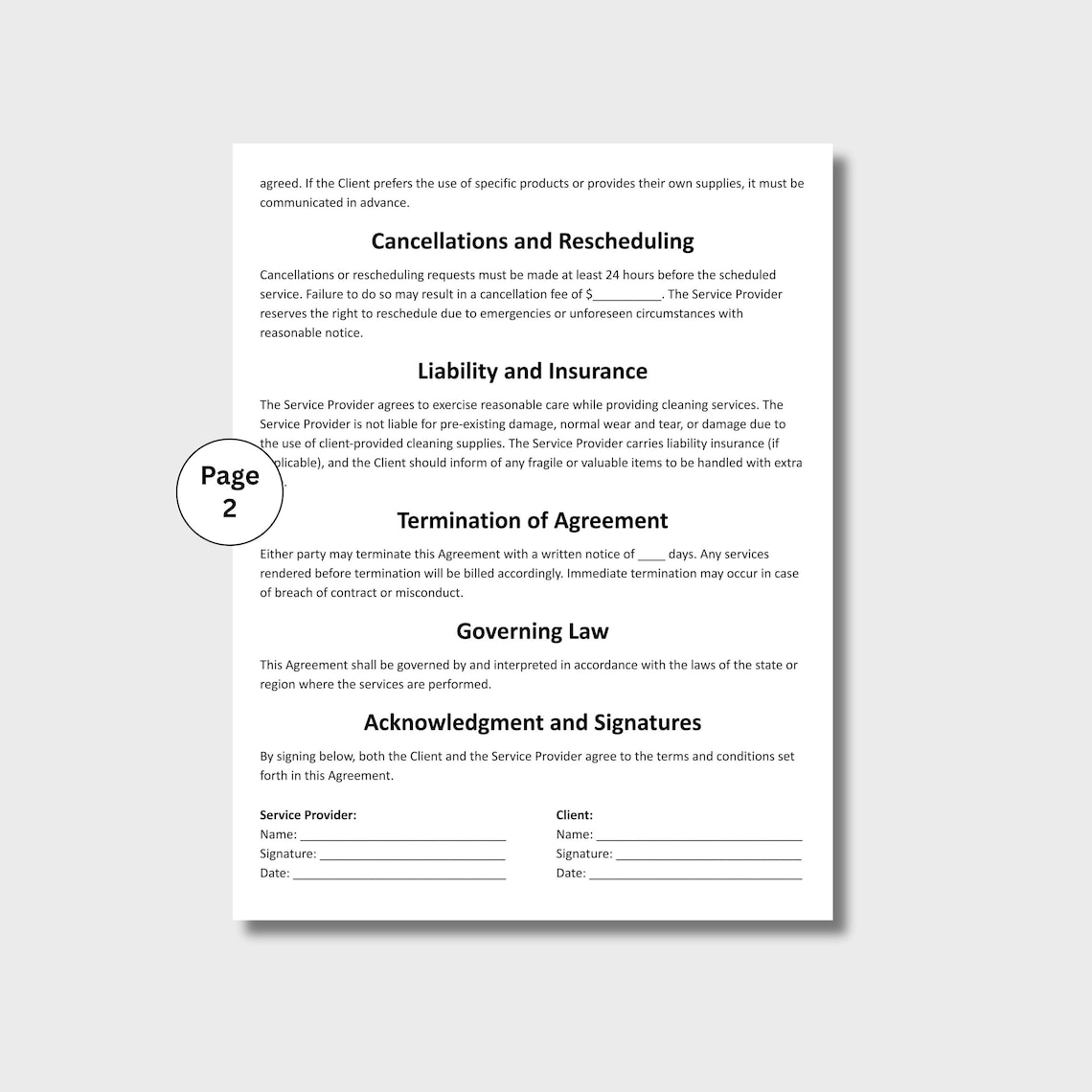 Cleaning Service Contract, Customizable Cleaning Business Form Template ...
