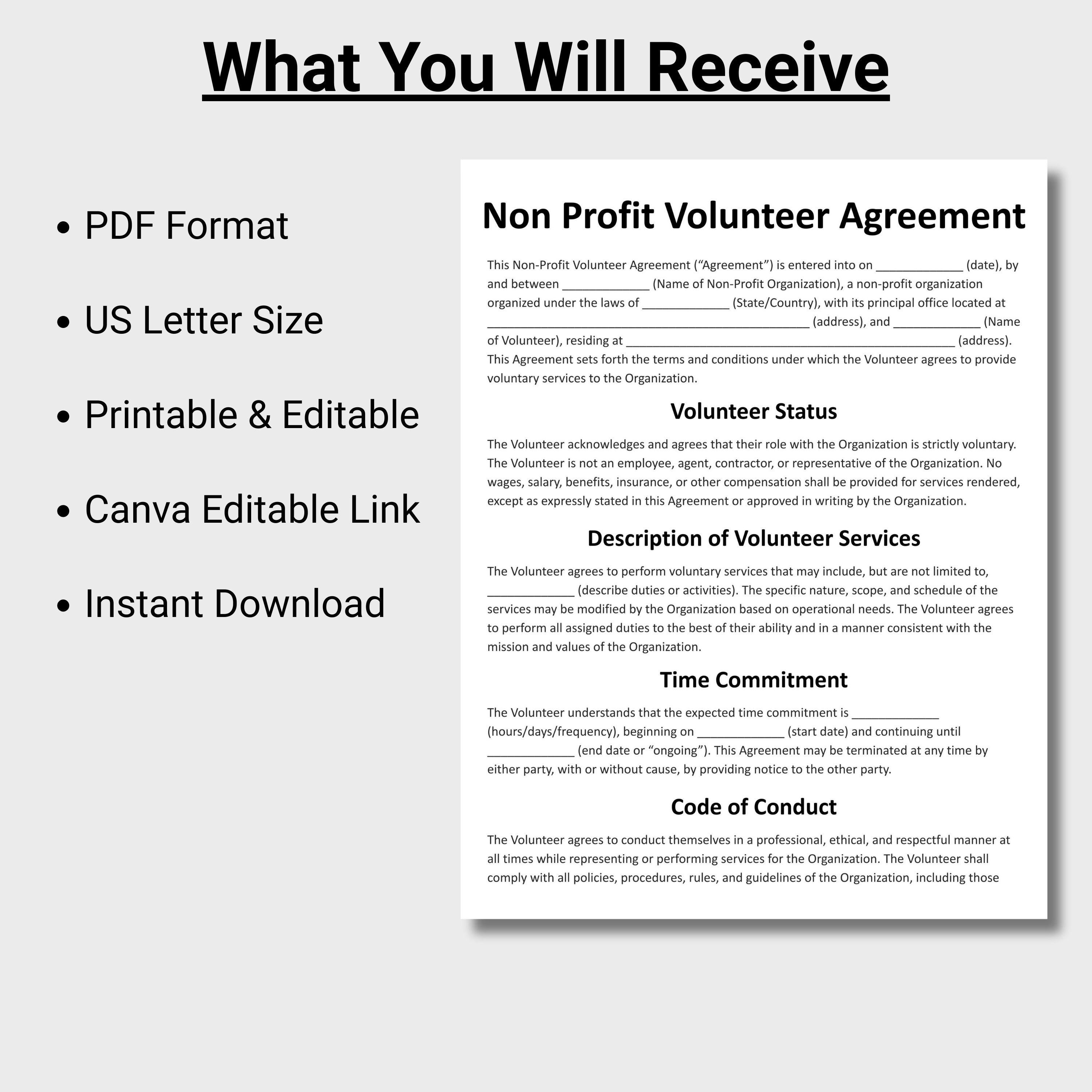 Non-profit Volunteer Agreement, Customizable Non-profit Organizations ...