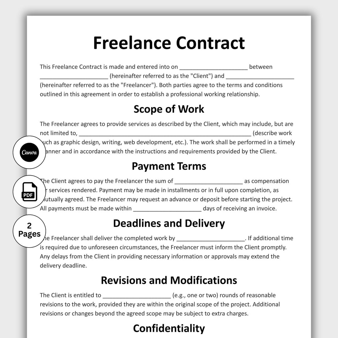 Freelance Contract, Customizable Freelance Service Agreement Template ...