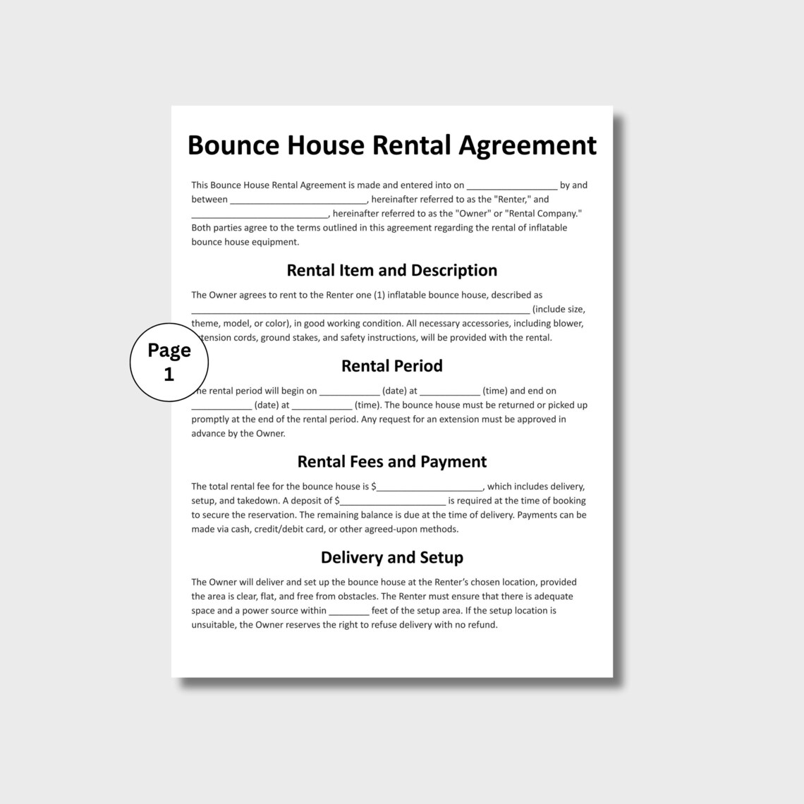 Bounce House Rental Agreement, Customizable Rental Agreement Form ...