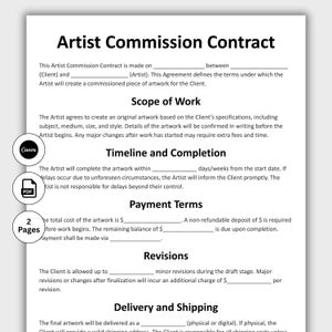 Artist Commission Contract, Customizable Artwork Contract Form Template ...
