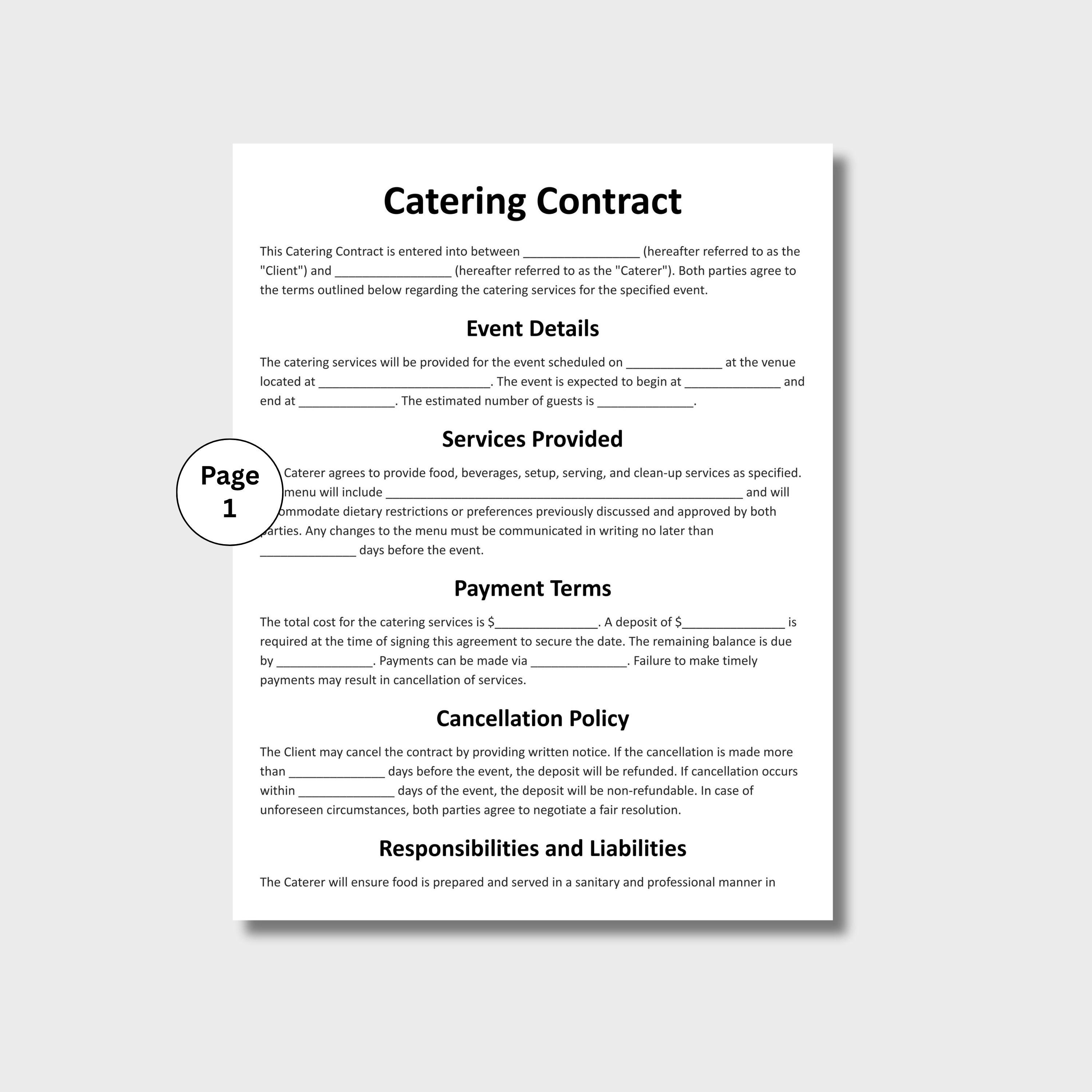 Catering Contract, Customizable Catering Service Agreement Template ...