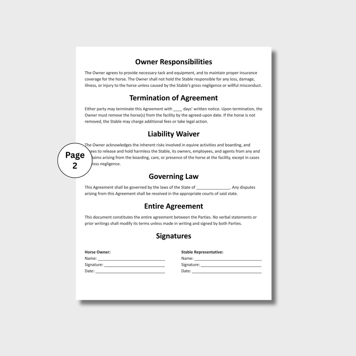 Horse Boarding Contract, Customizable Equine Boarding Agreement Form ...