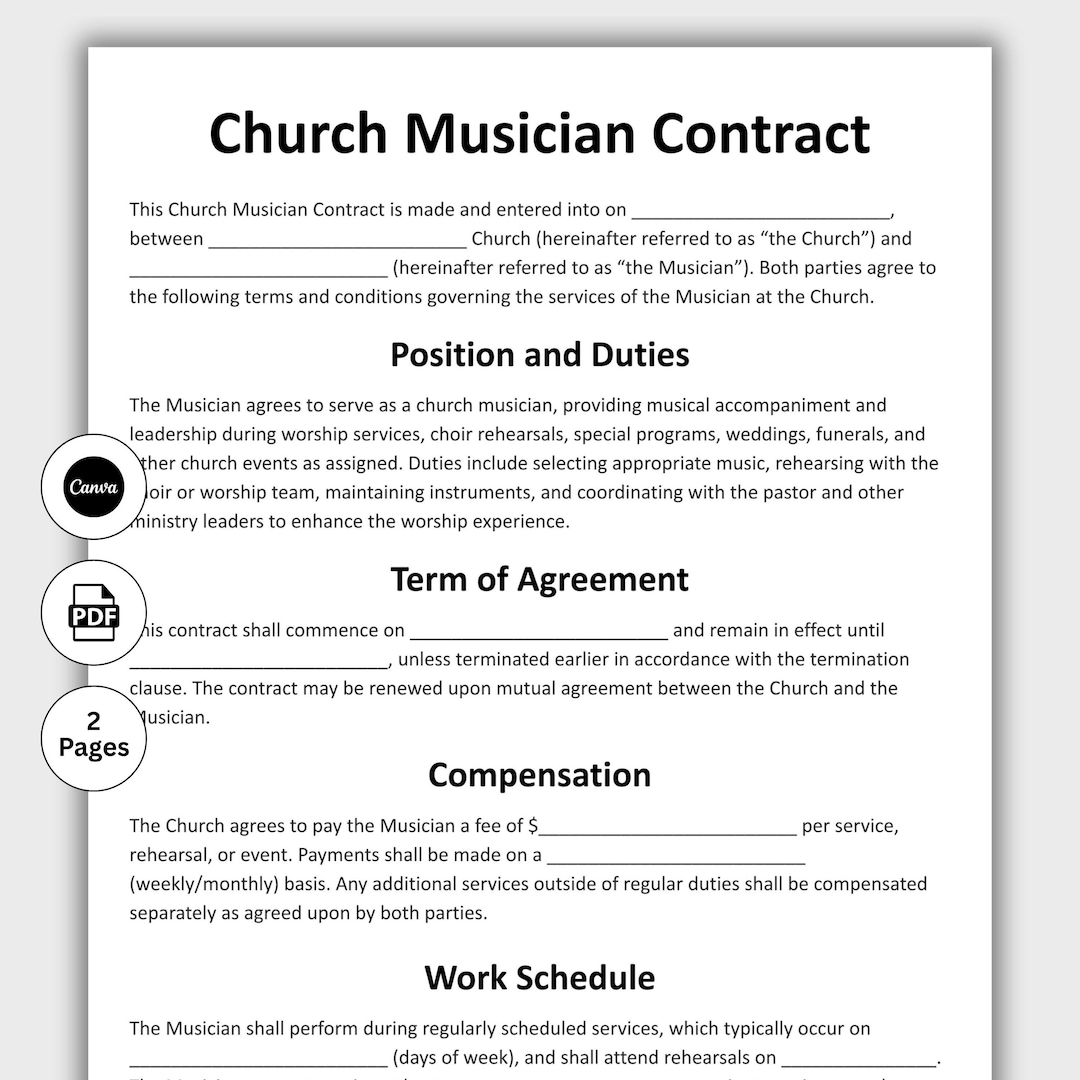Church Musician Contract, Customizable Worship Team & Music Ministry ...