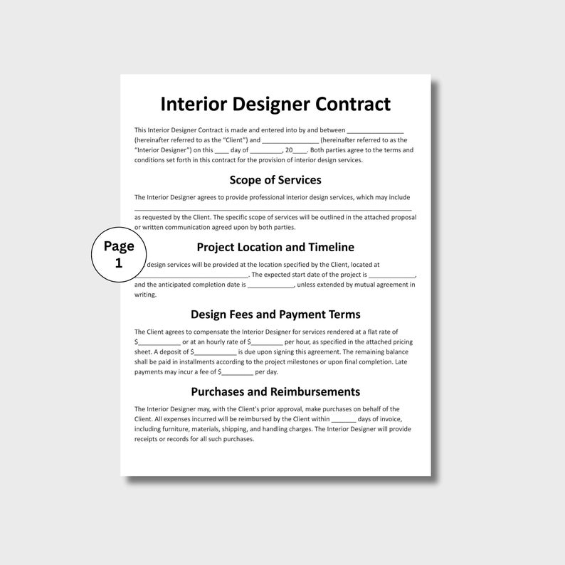 Interior Designer Contract, Customizable Interior Decorating Form ...