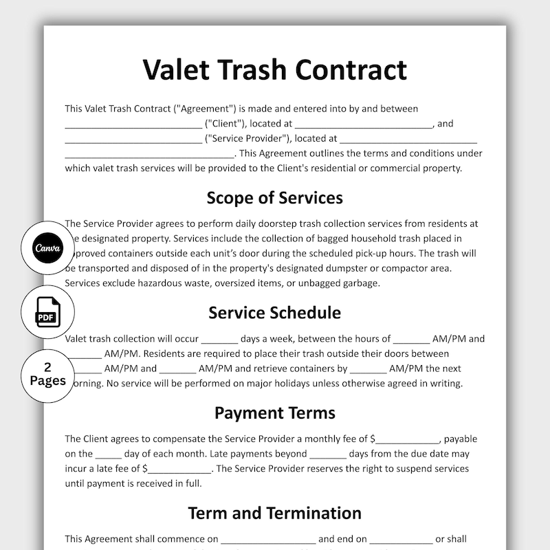 Valet Trash Templates - Etsy