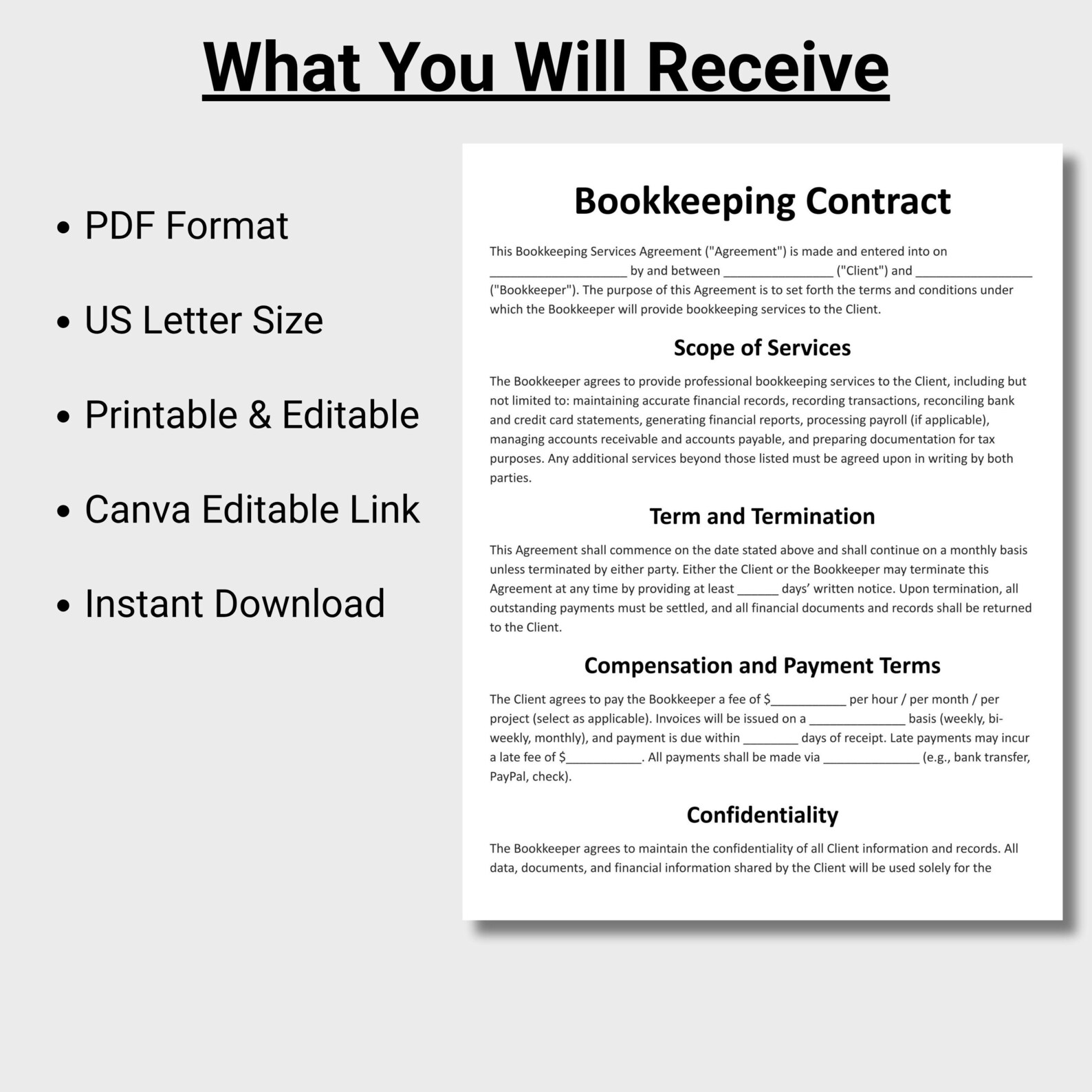 Bookkeeping Contract, Customizable Freelance Bookkeeper Form Template ...