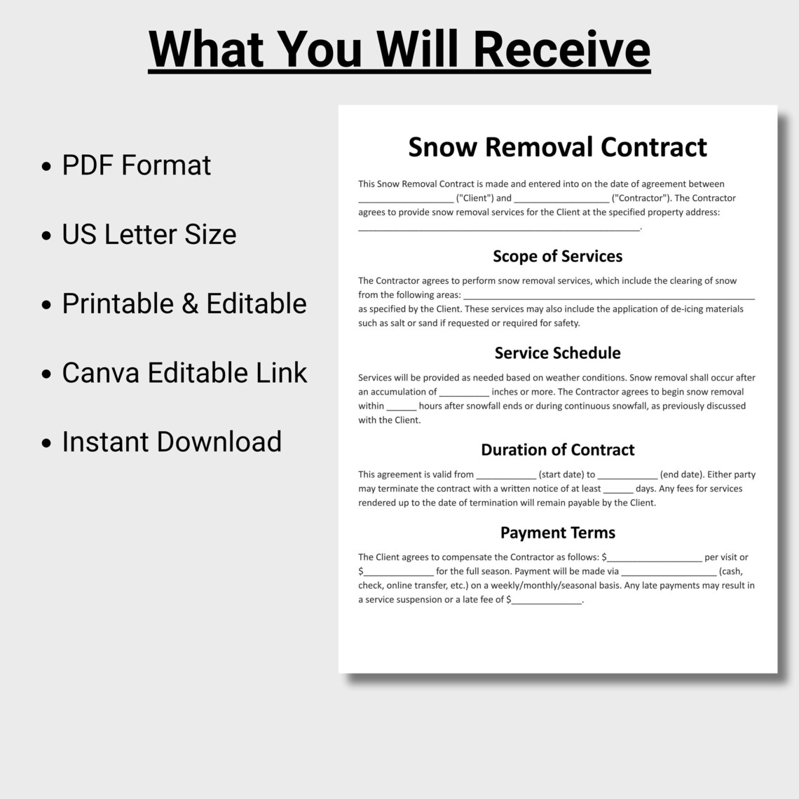 Snow Removal Contract, Customizable Residential Snow Plowing Contract ...