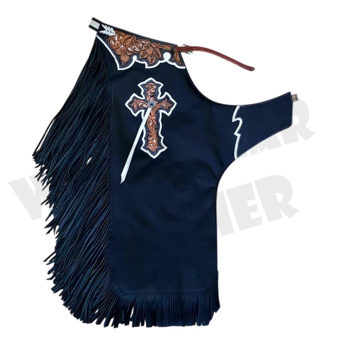 Hand-tooled Leather Rodeo Chaps | Custom Western Chaps | Fringe Bull ...