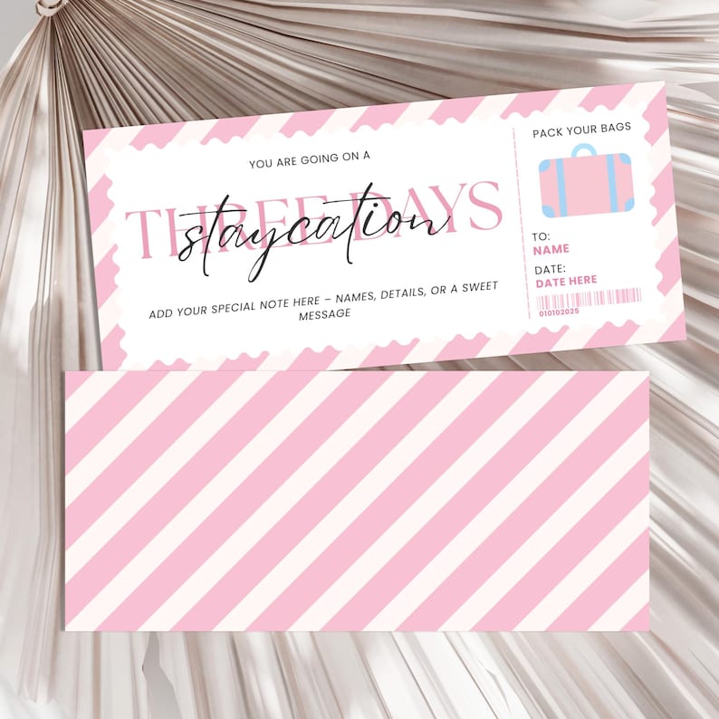 Staycation Gift Voucher Template – Editable Vacation Ticket, Printable ...