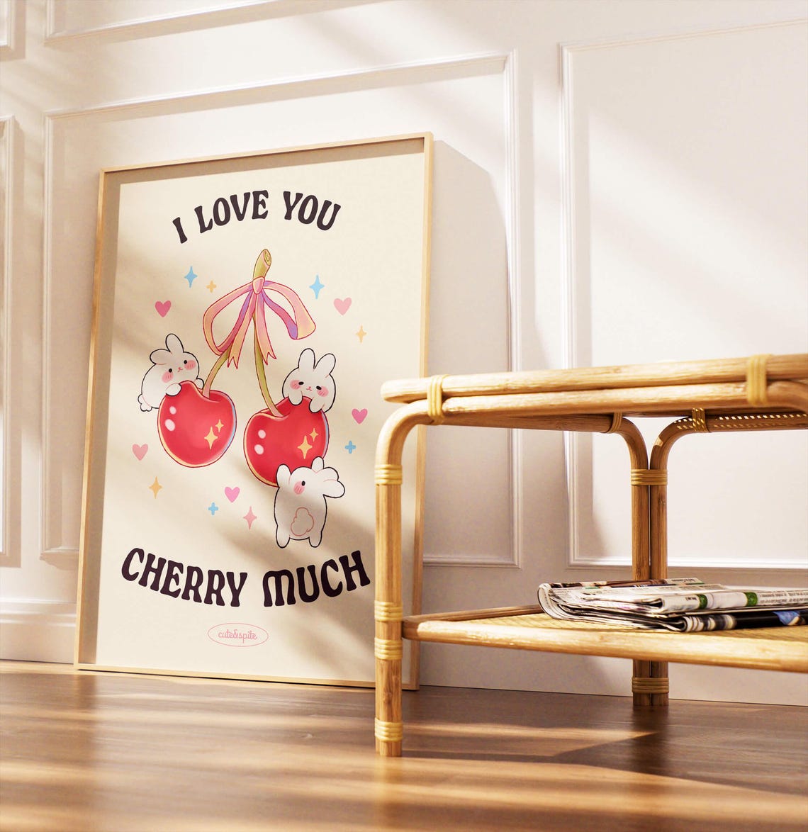 I Love You Cherry Much Printable Wall Art – Cute Bunny Poster, Kawaii ...