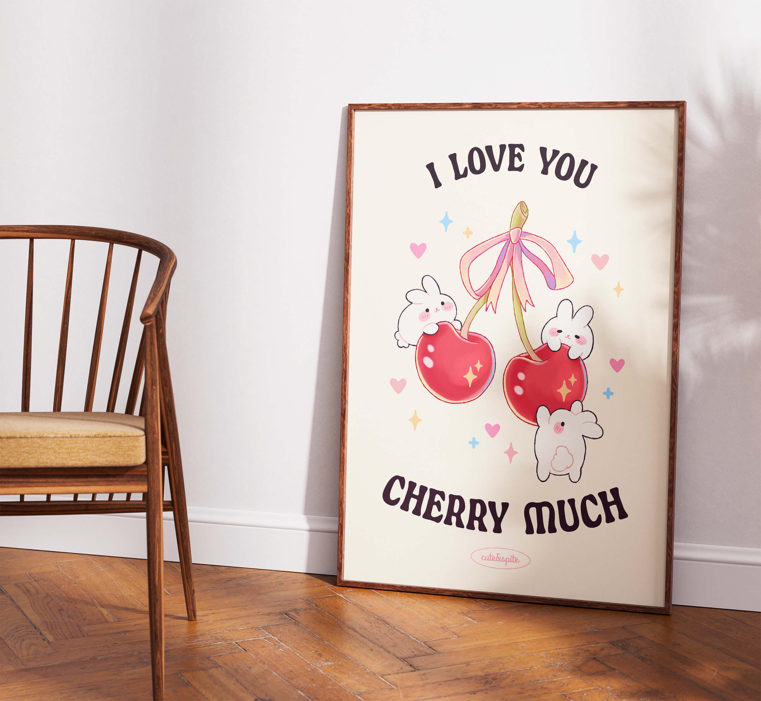 I Love You Cherry Much Printable Wall Art – Cute Bunny Poster, Kawaii ...