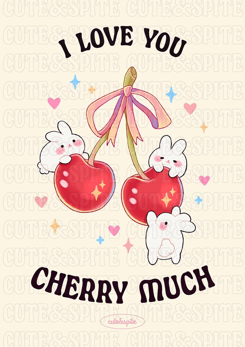I Love You Cherry Much Printable Wall Art – Cute Bunny Poster, Kawaii ...