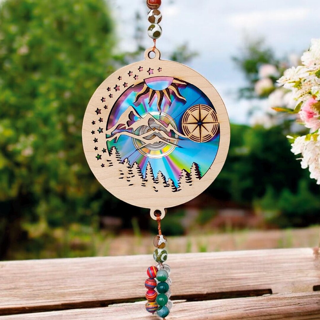 Mountains and Compass Svg, Suncatcher Digital File, Repurpose DVD, Laser Cut File - SVG, PDF ...